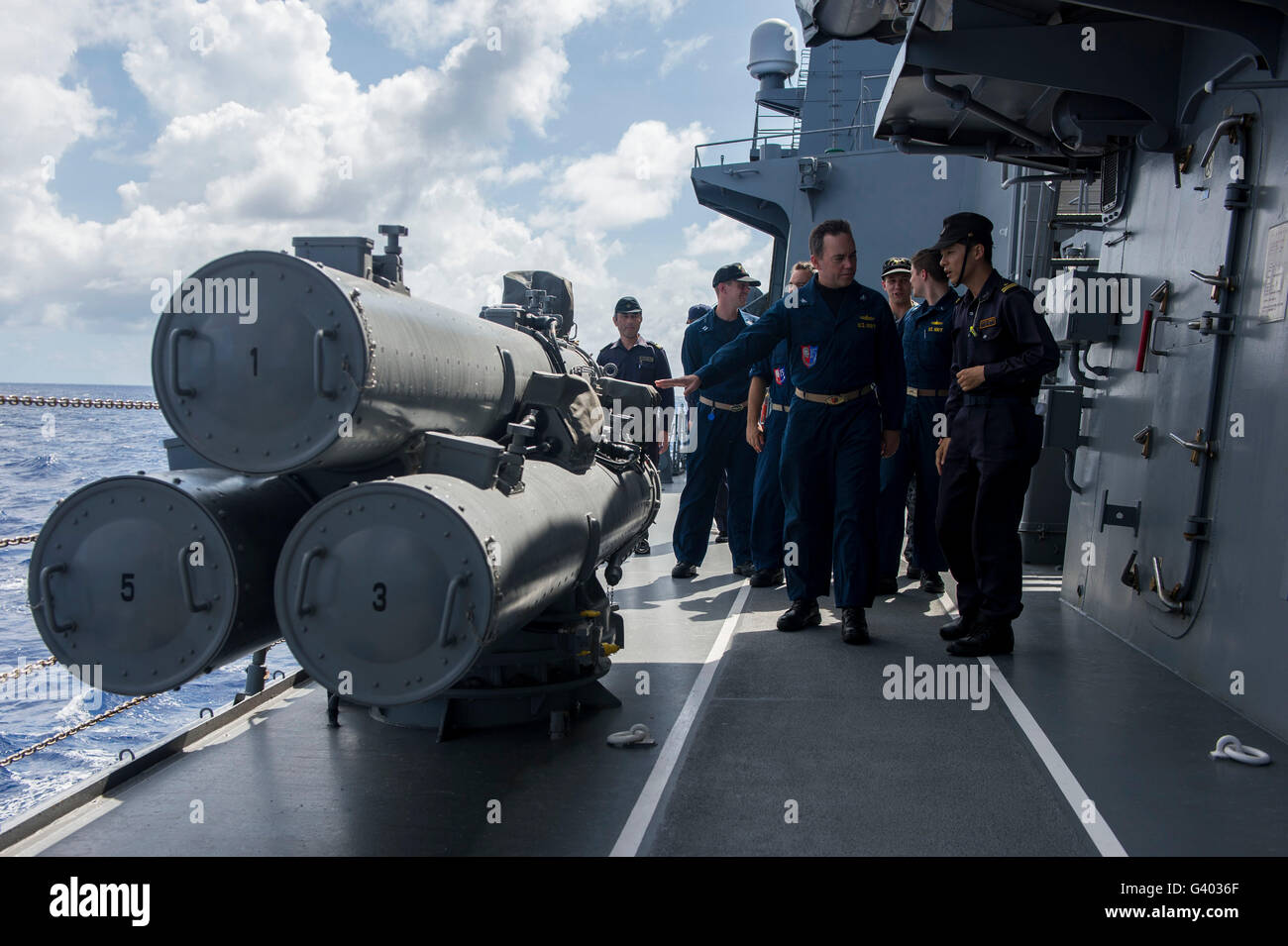 Sailors aboard the Japan Maritime Self Defense Force JS Murasame Stock ...