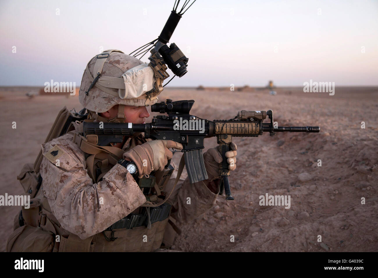 U.S. Marine provides security at Camp Bastion, Afghanistan Stock Photo ...