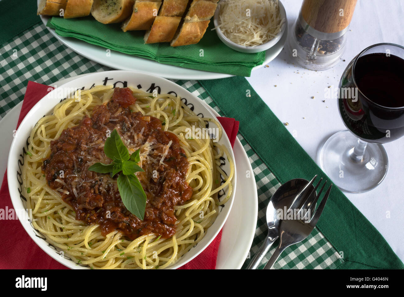 Traditional Italian dish of Spaghetti Bolognese/Bolognaise served with ...