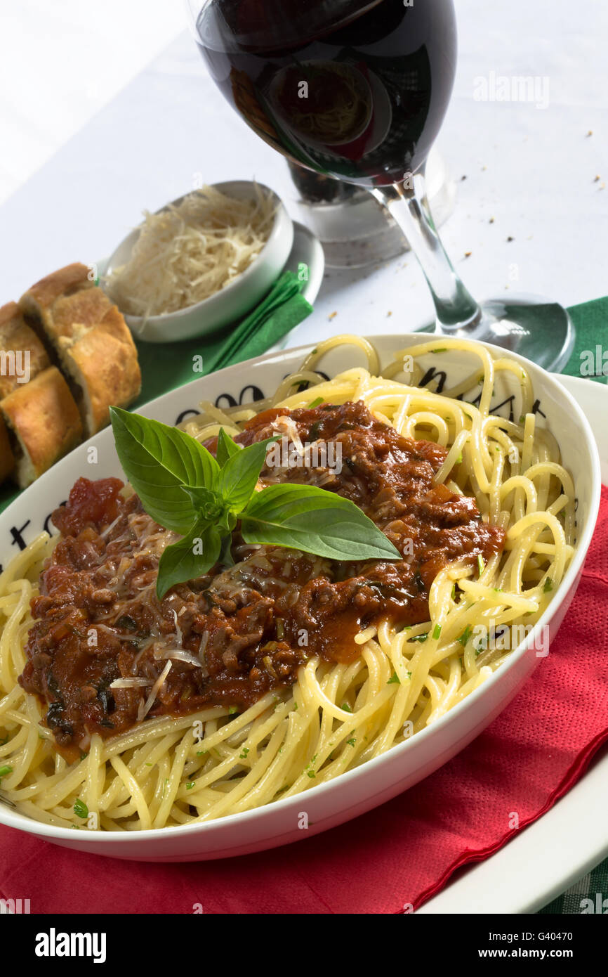 Traditional Italian dish of Spaghetti Bolognese/Bolognaise served with ...
