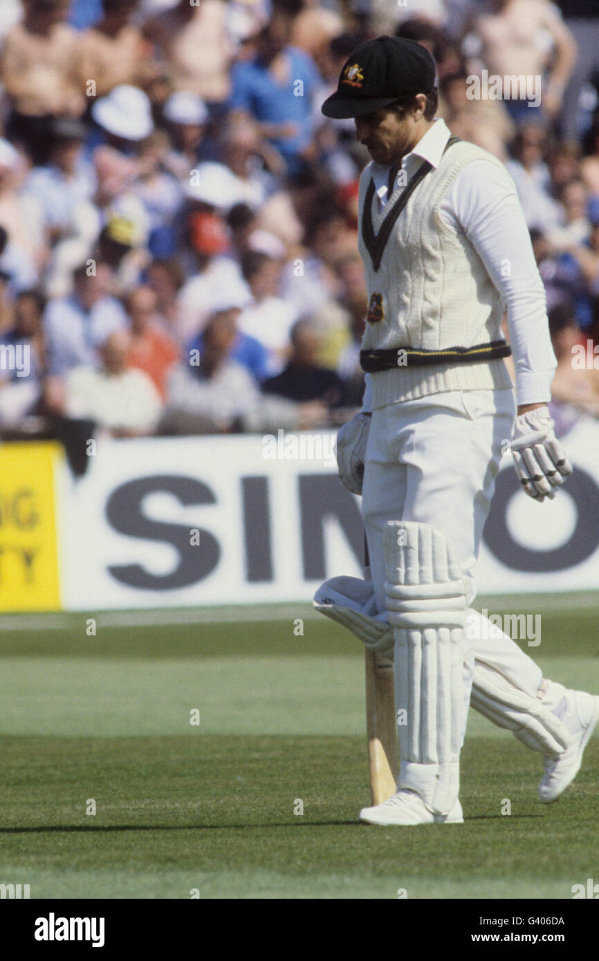 Australia's Dennis Lillee leaves the crease after being caught out on ...