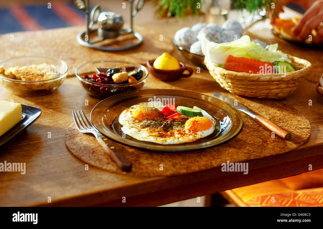 beautiful arrangement of healthy life style vegetarian breakfast on ...