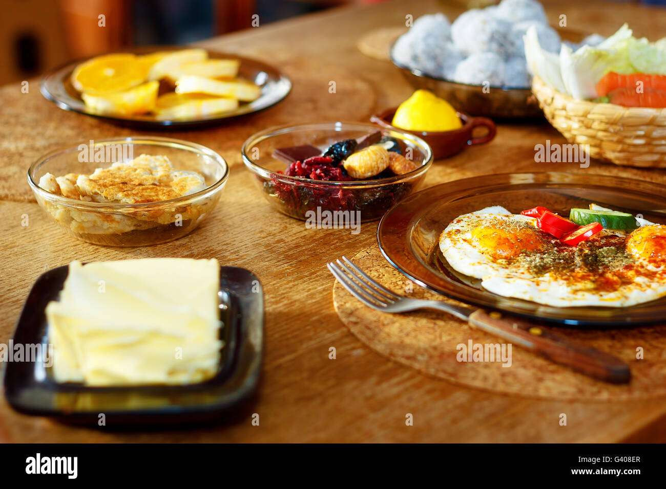 beautiful arrangement of healthy life style vegetarian breakfast on ...