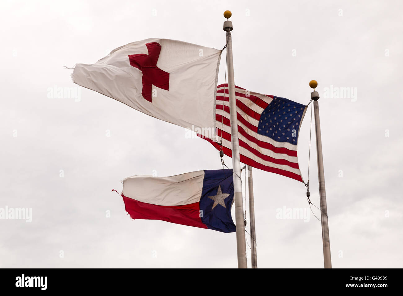 Flags of the USA, State of Texas and Red Cross Stock Photo - Alamy