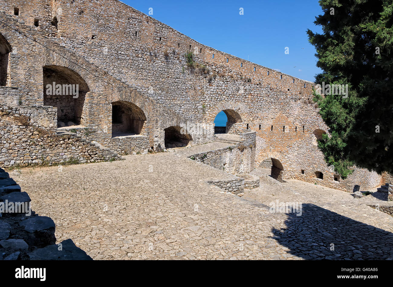 Inside yard of the medieval castle in Nafplio, Greece Stock Photo - Alamy