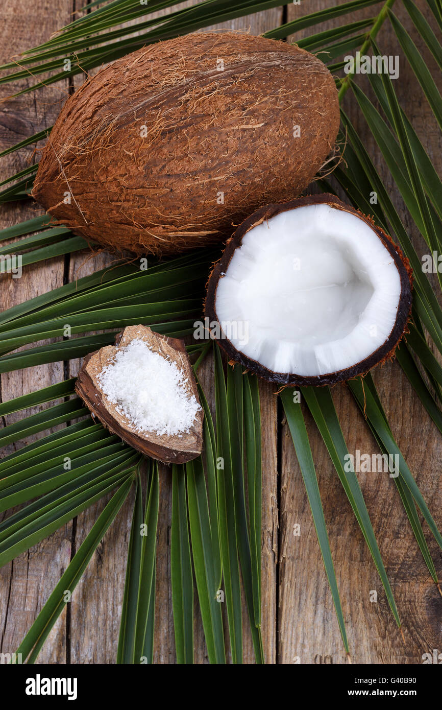 Coconut on wooden table.Organic healthy food concept Stock Photo - Alamy