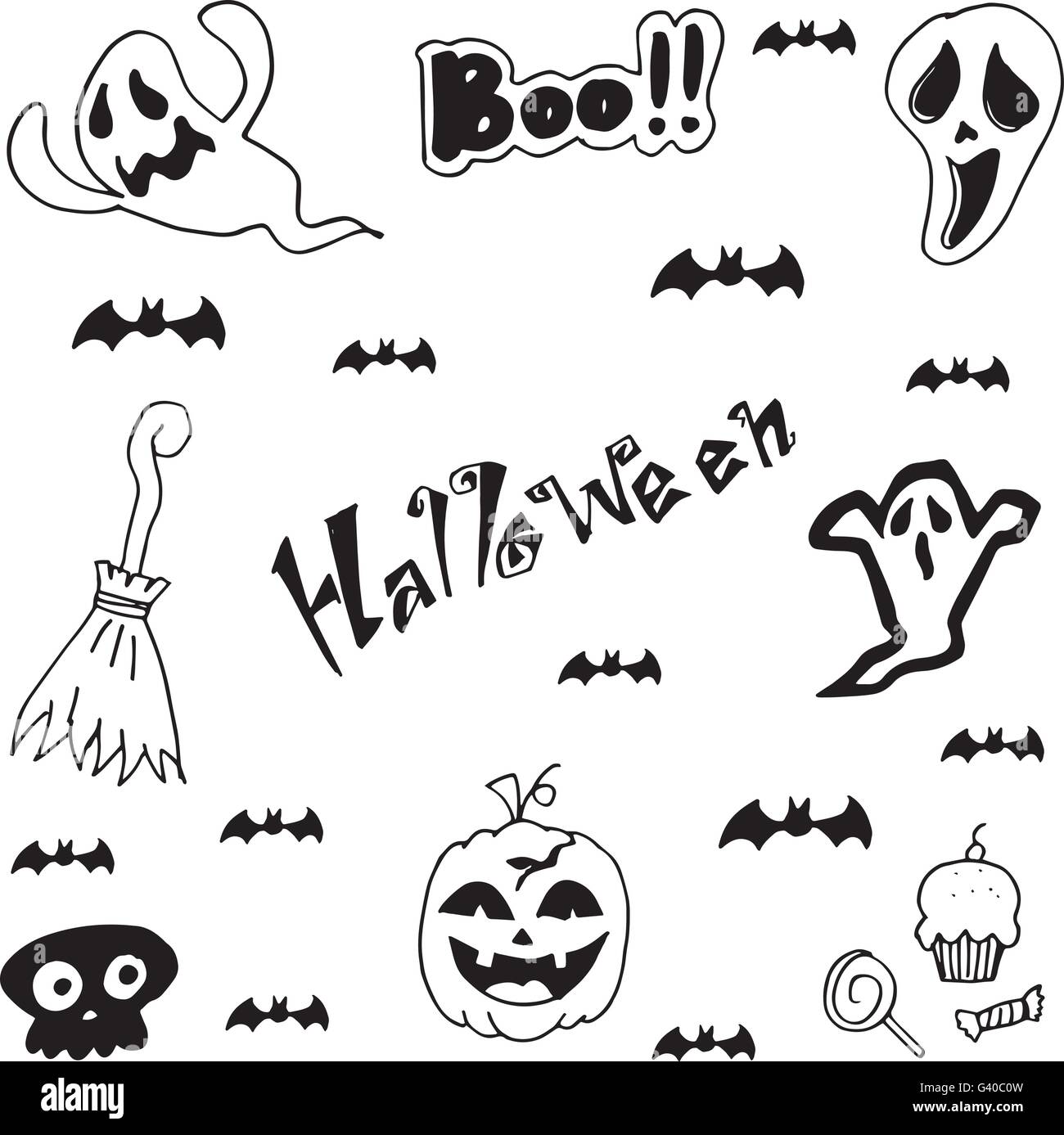 Halloween characters doodle set Stock Vector Image & Art - Alamy