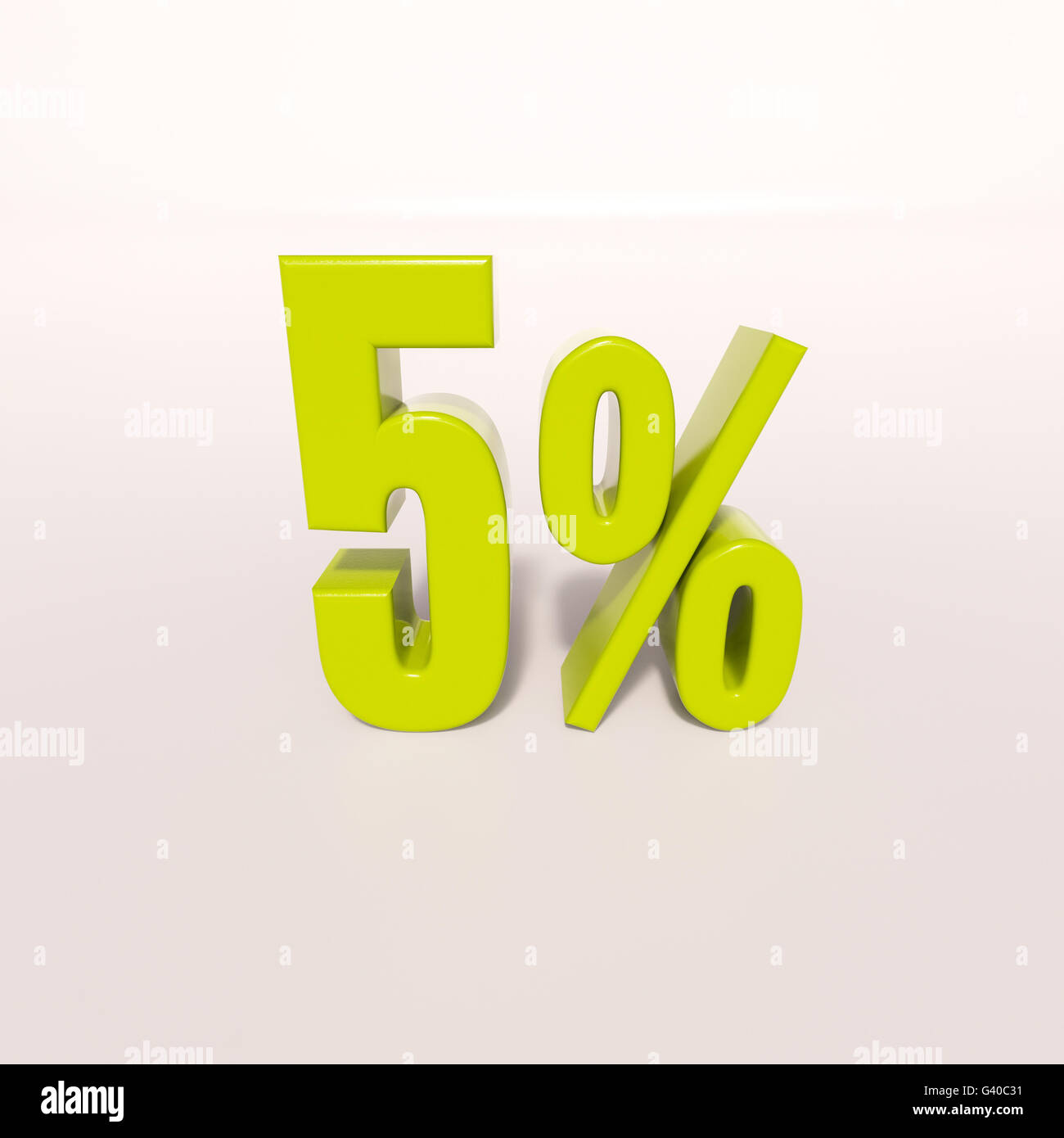 3d render: green 5 percent, percentage discount sign on white, 5 Stock ...