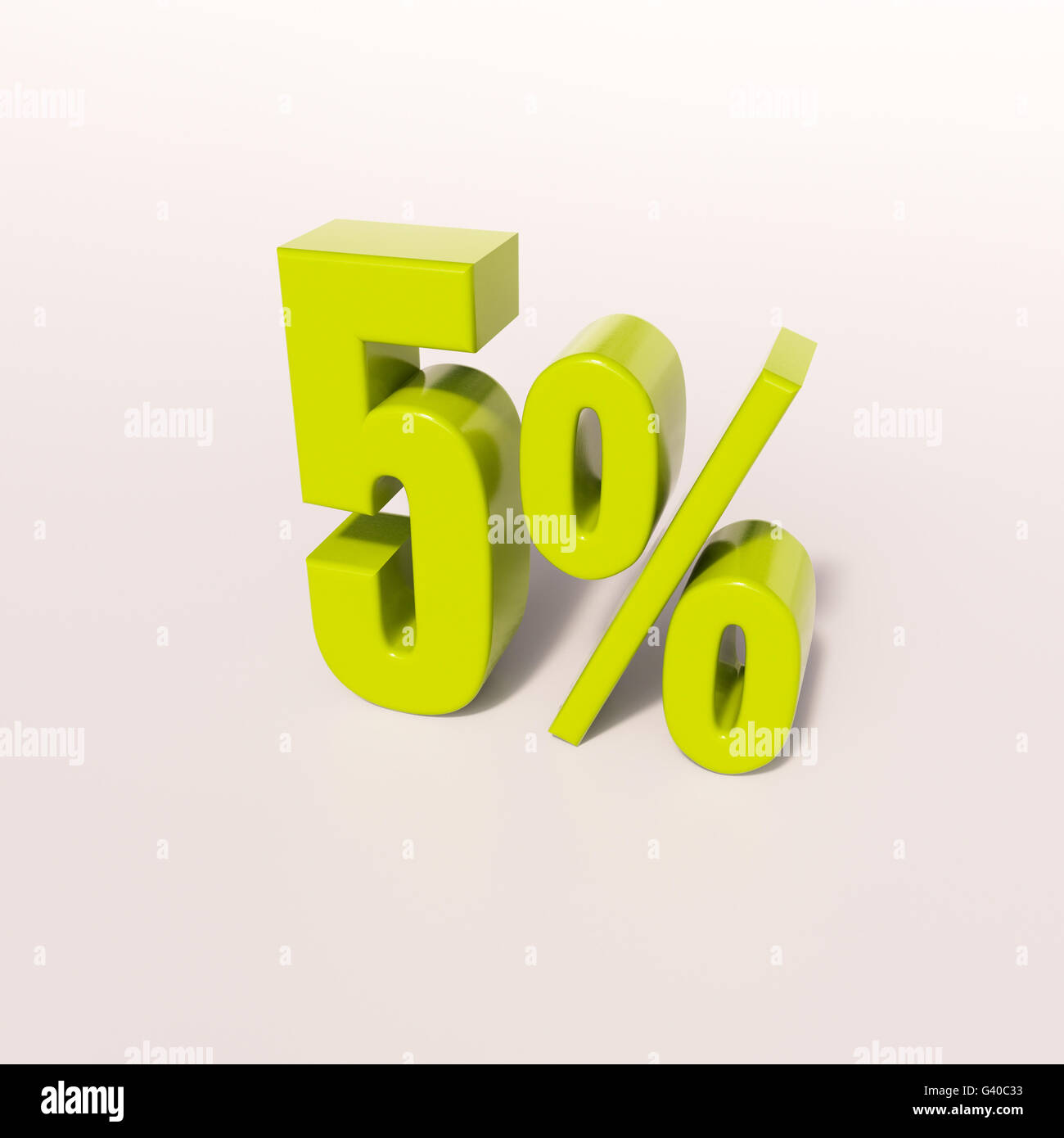 3d render: green 5 percent, percentage discount sign on white, 5 Stock ...