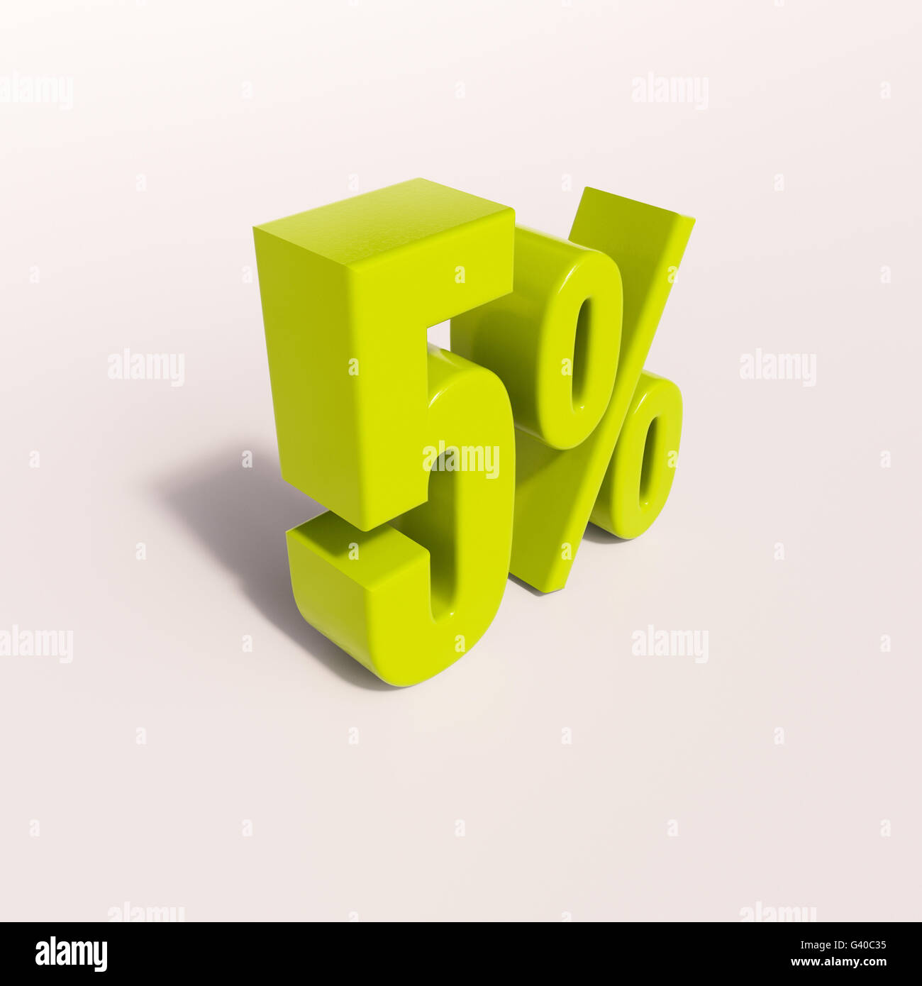 3d render: green 5 percent, percentage discount sign on white, 5 Stock ...