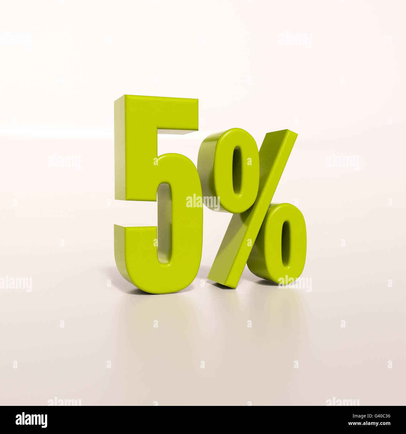 3d render: green 5 percent, percentage discount sign on white, 5 Stock ...