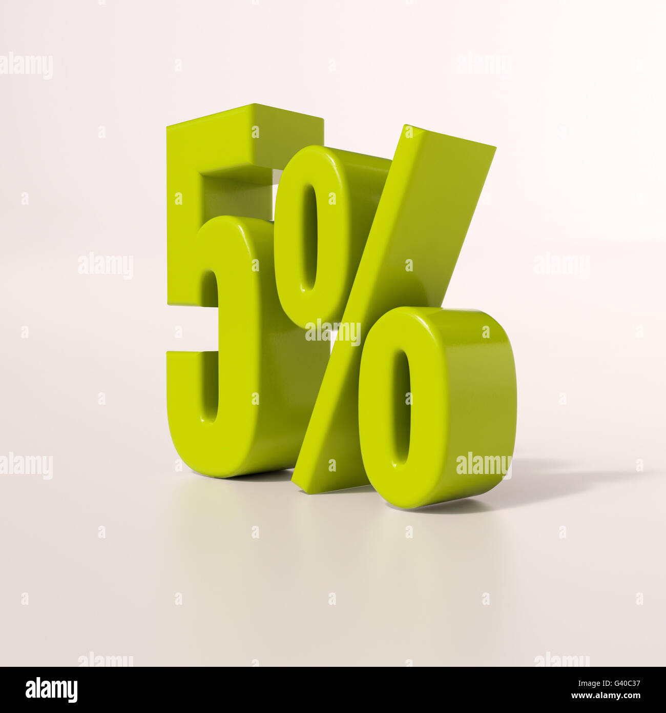 3d render: green 5 percent, percentage discount sign on white, 5 Stock ...