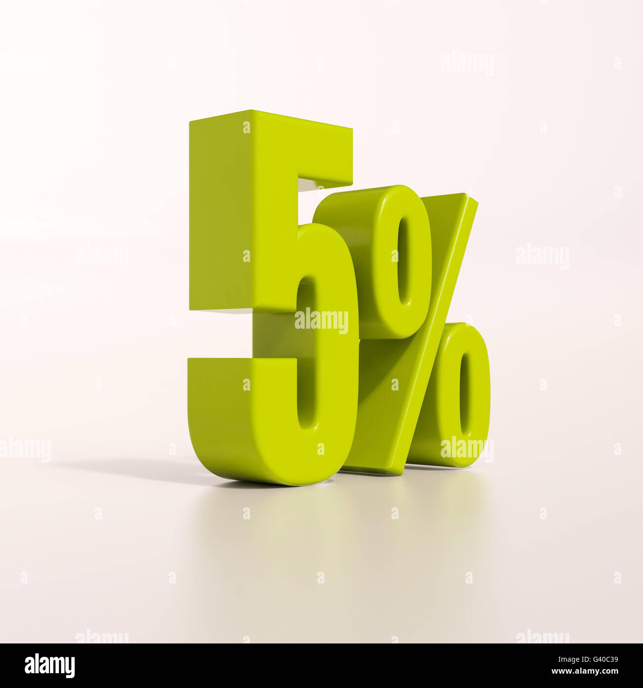 3d render: green 5 percent, percentage discount sign on white, 5 Stock ...