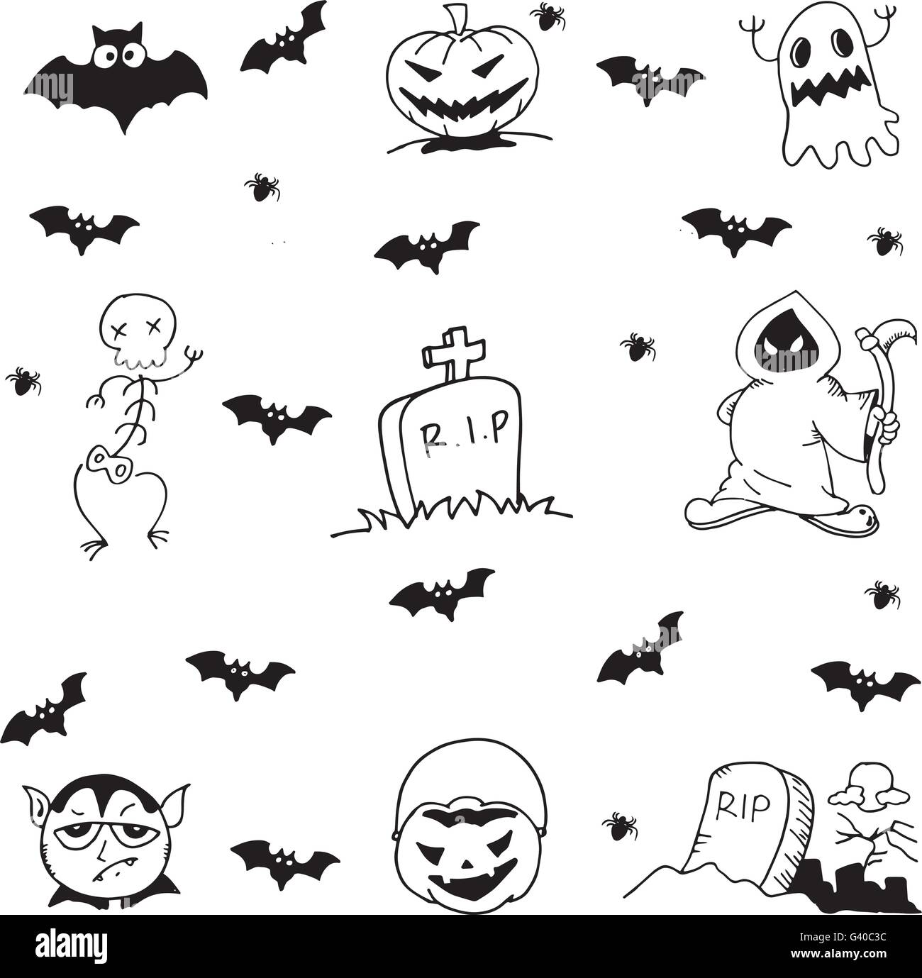 Halloween tomb, evil and ghost doodle set Stock Vector Image & Art - Alamy