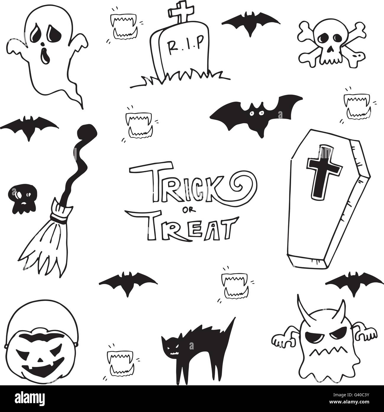 Halloween cat and ghost doodle Stock Vector Image & Art - Alamy