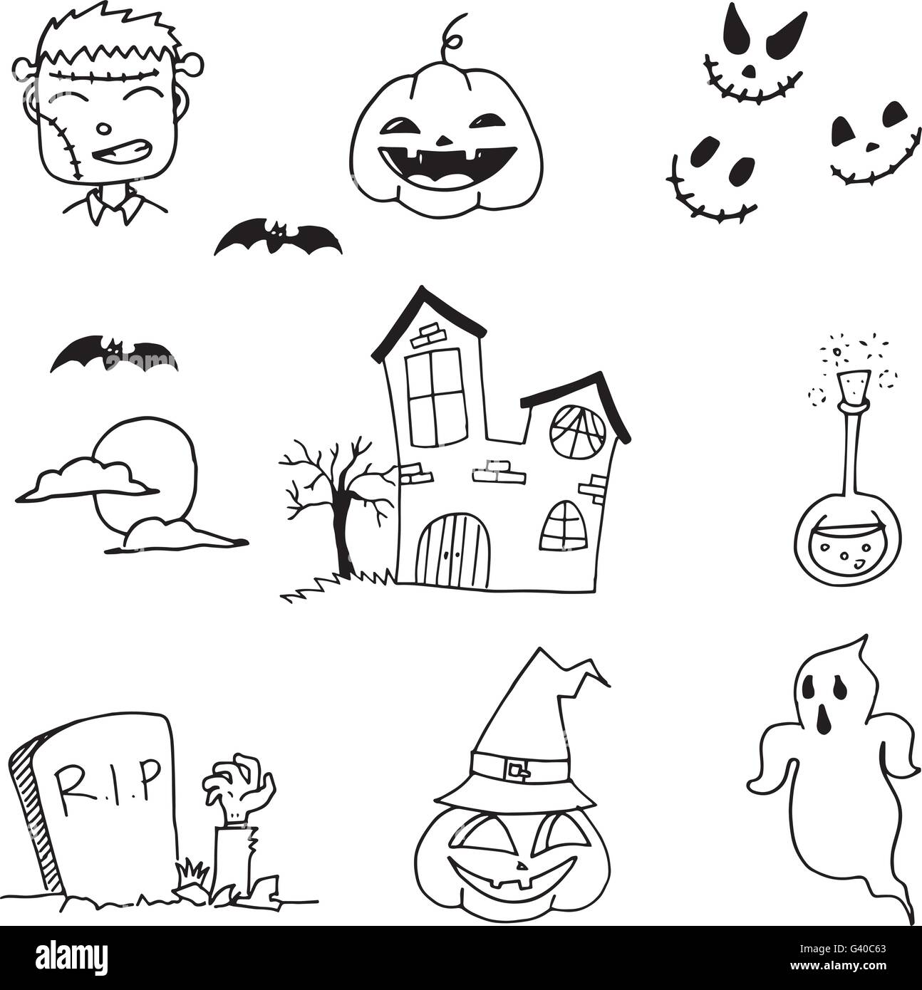 Black white halloween doodle vector Stock Vector Image & Art - Alamy