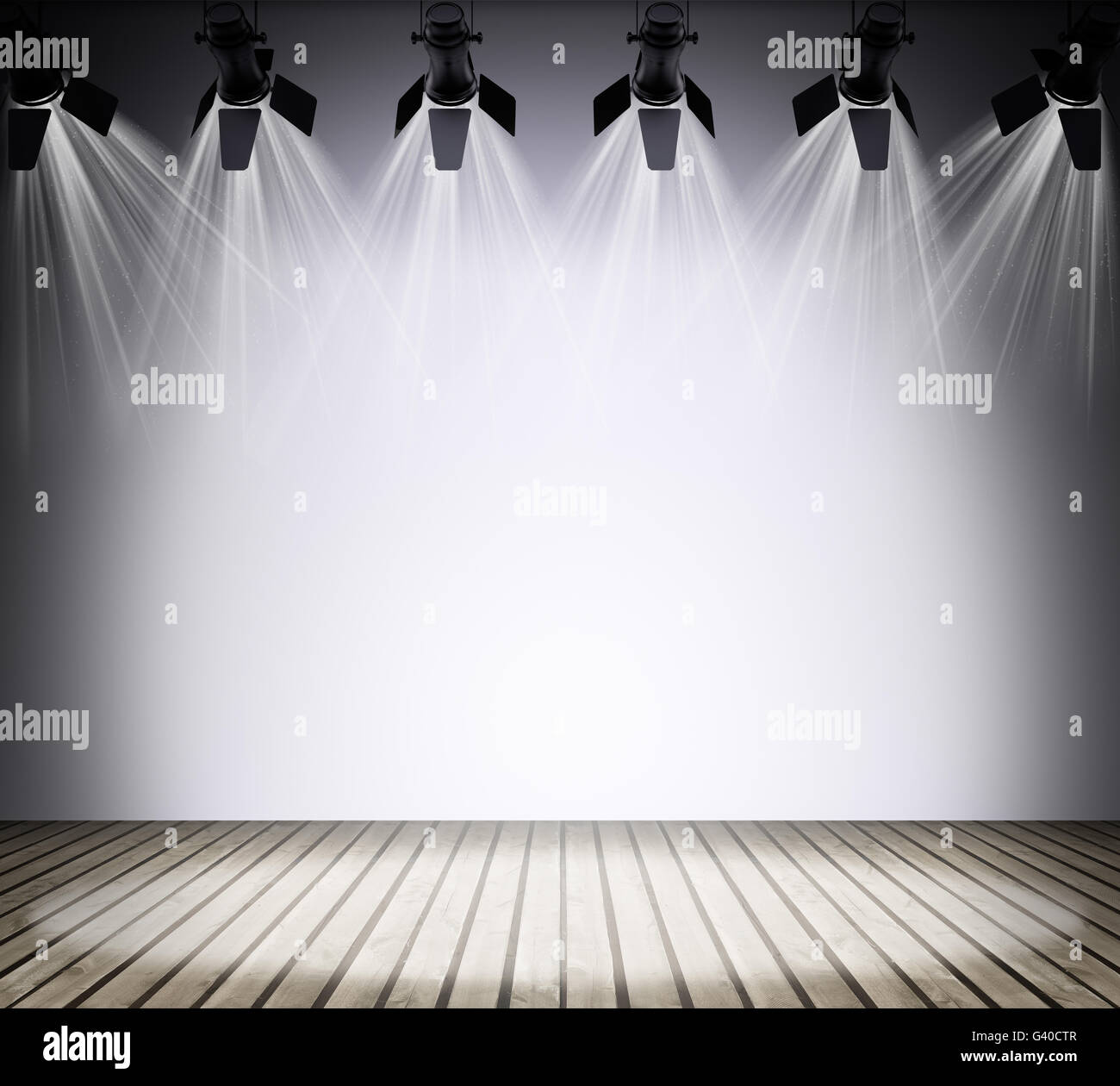 Illuminated empty concert stage with rays of light Stock Photo - Alamy