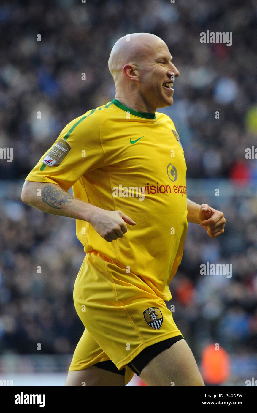 Notts County's Lee Hughes celebrates after his team-mate Craig Westcarr ...