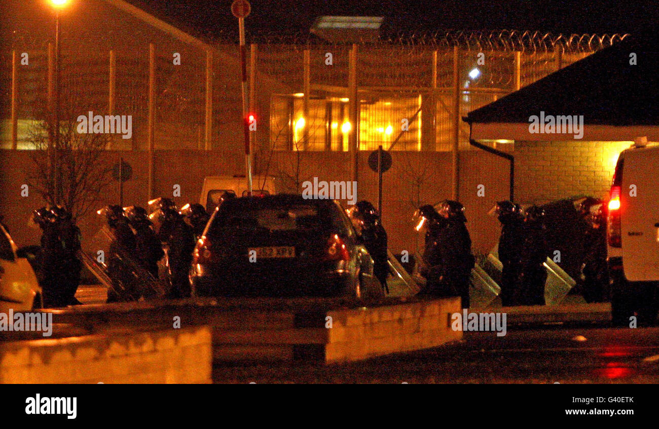 Prison officers wearing riot gear in the grounds of HMP Littlehey near ...