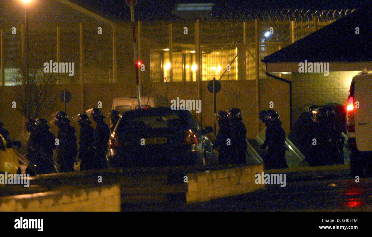 Prison officers wearing riot gear in the grounds of HMP Littlehey near ...