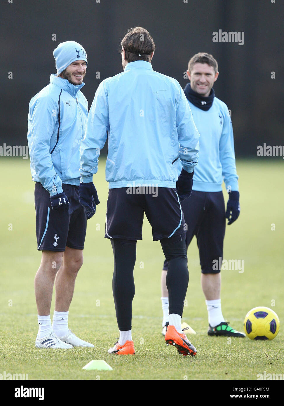 David Beckham (left) with Tottenham's Robbie Keane (right) during a ...