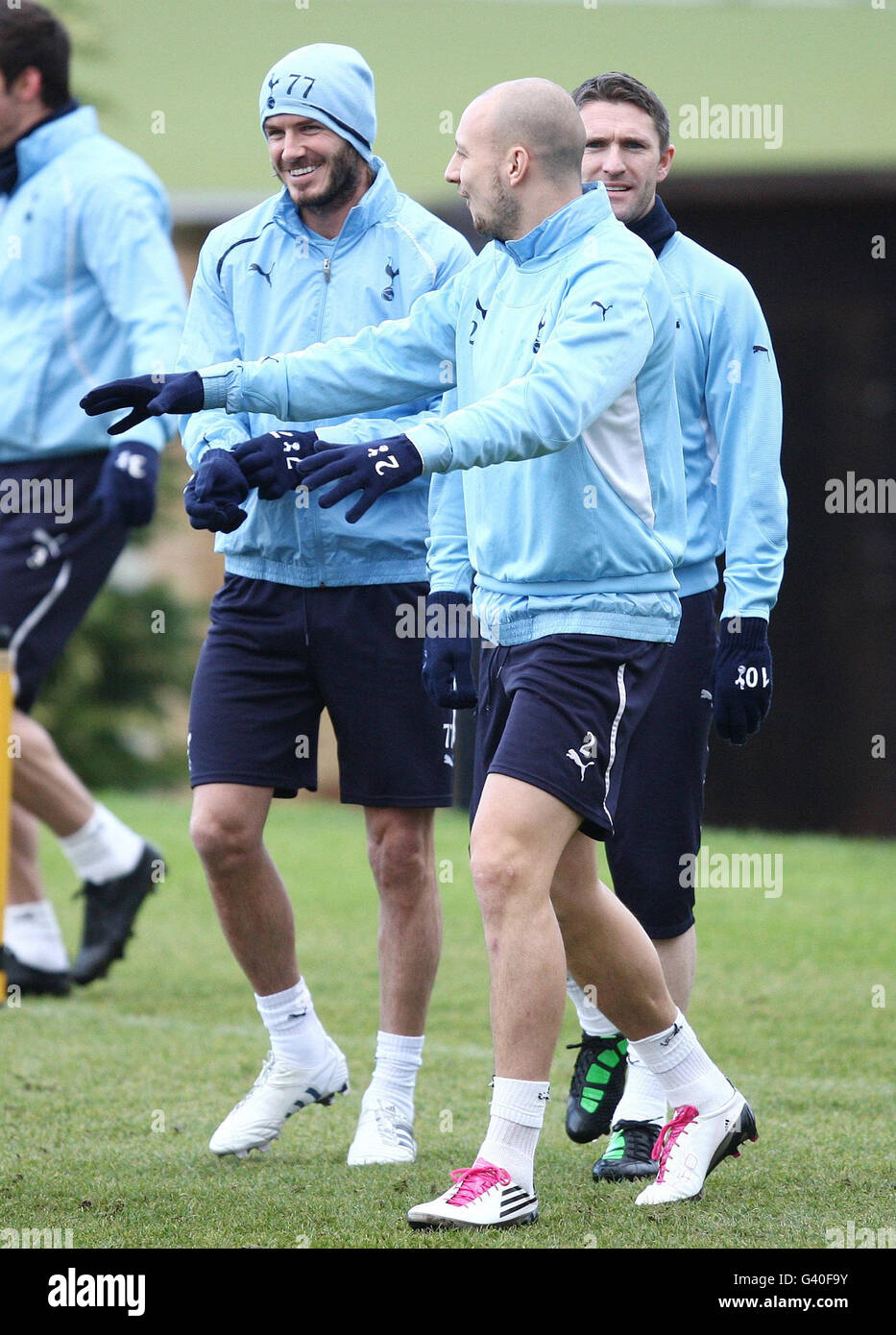 David Beckham with Alan Hutton (right) during a training session with ...