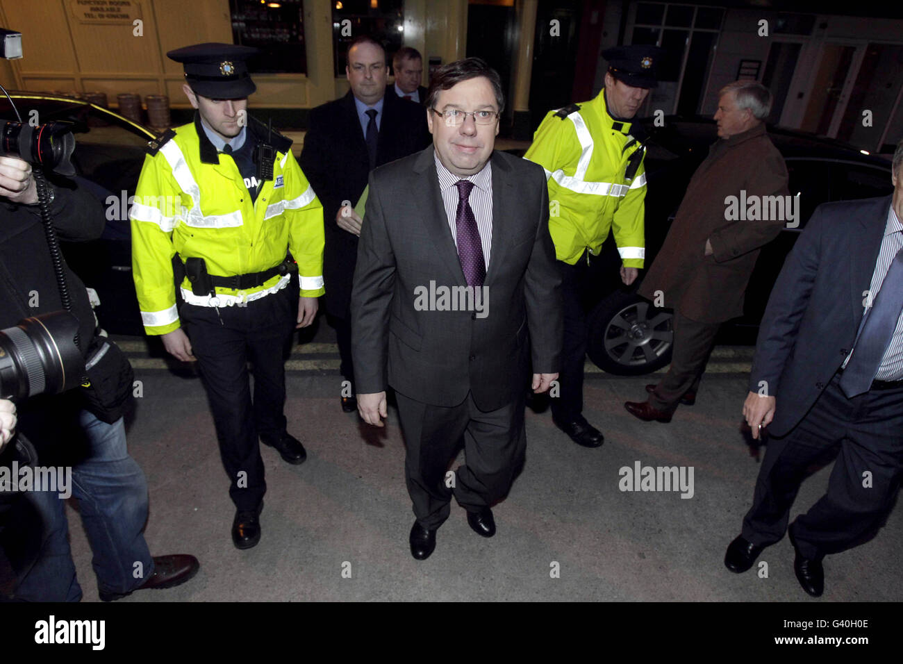Taoiseach Brian Cowen arrives for a press conference at the Alexander ...