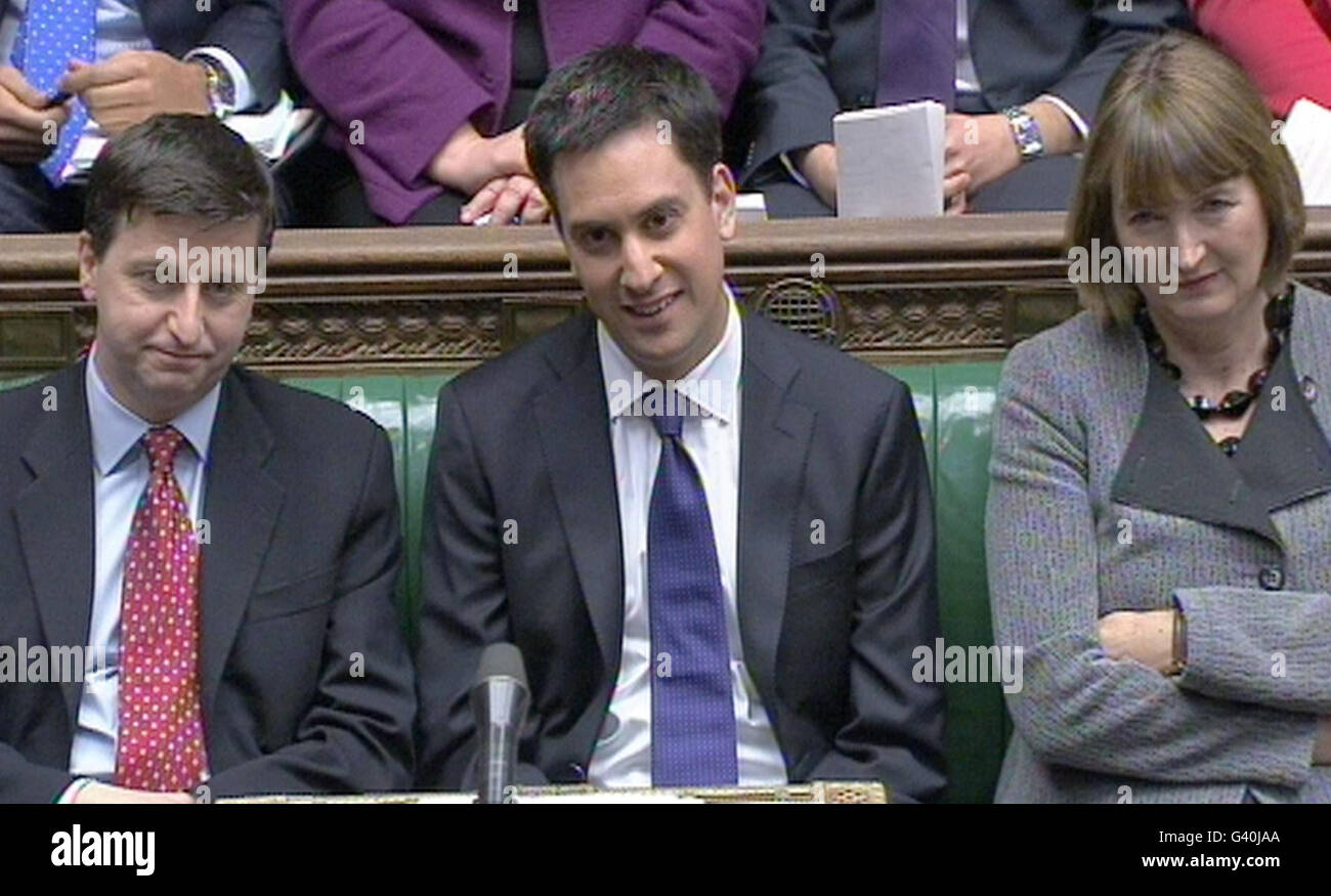 (Left - right) Douglas Alexander, Labour party leader Ed Miliband and ...