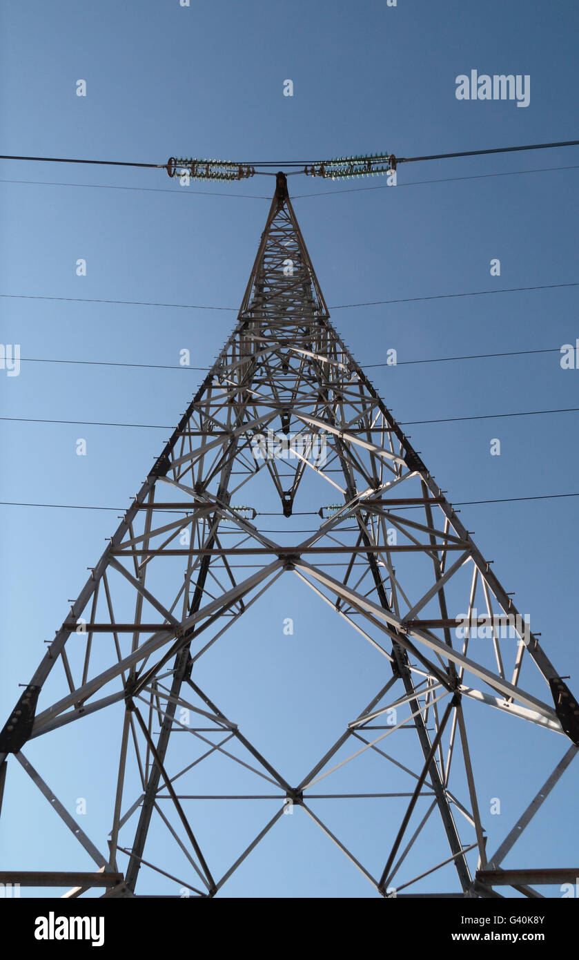 Looking up at an electricity pylon in northern France Stock Photo - Alamy