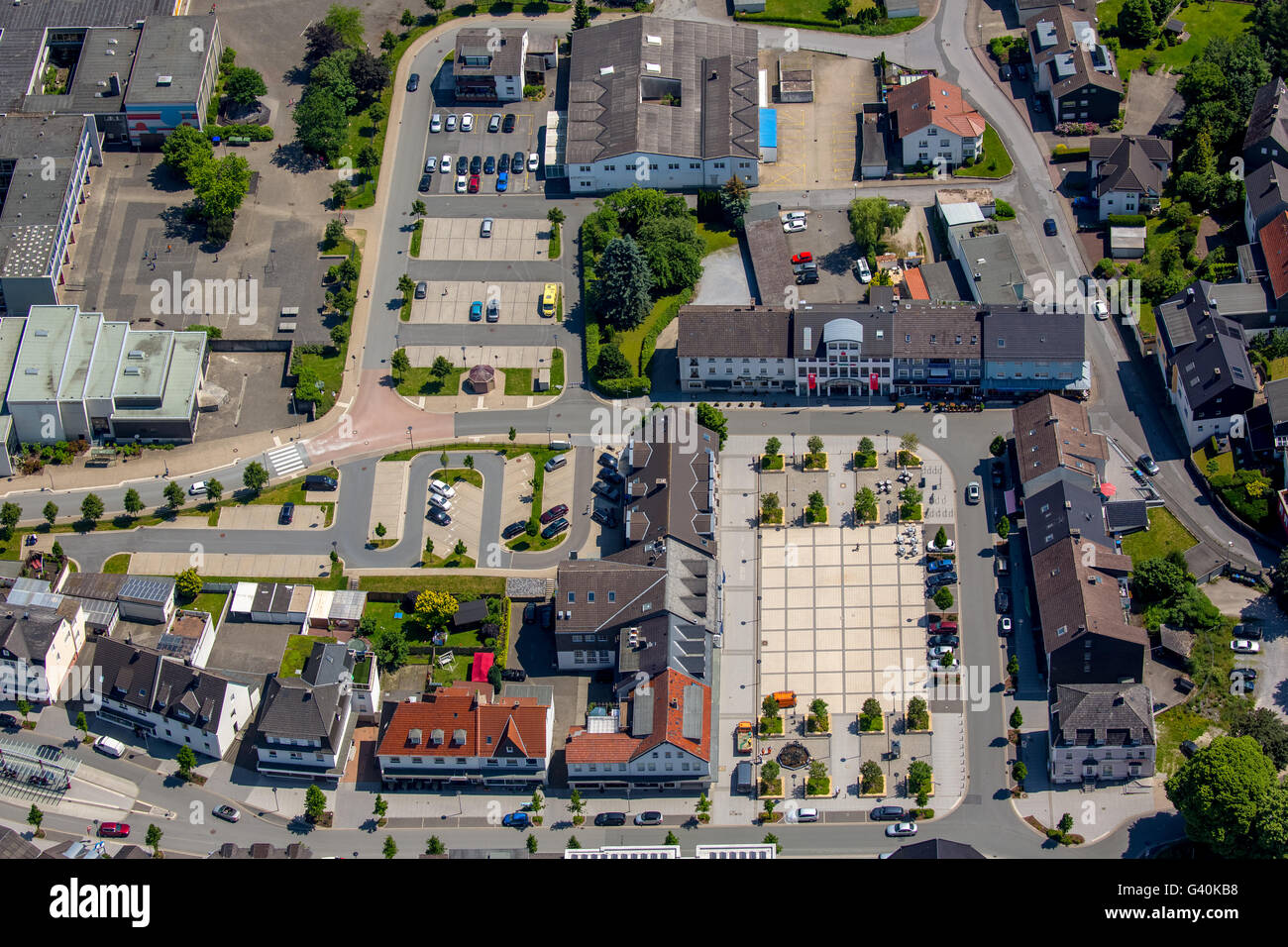 Aerial view, Wilke place, marketplace, Belecke, Warstein, Sauerland ...