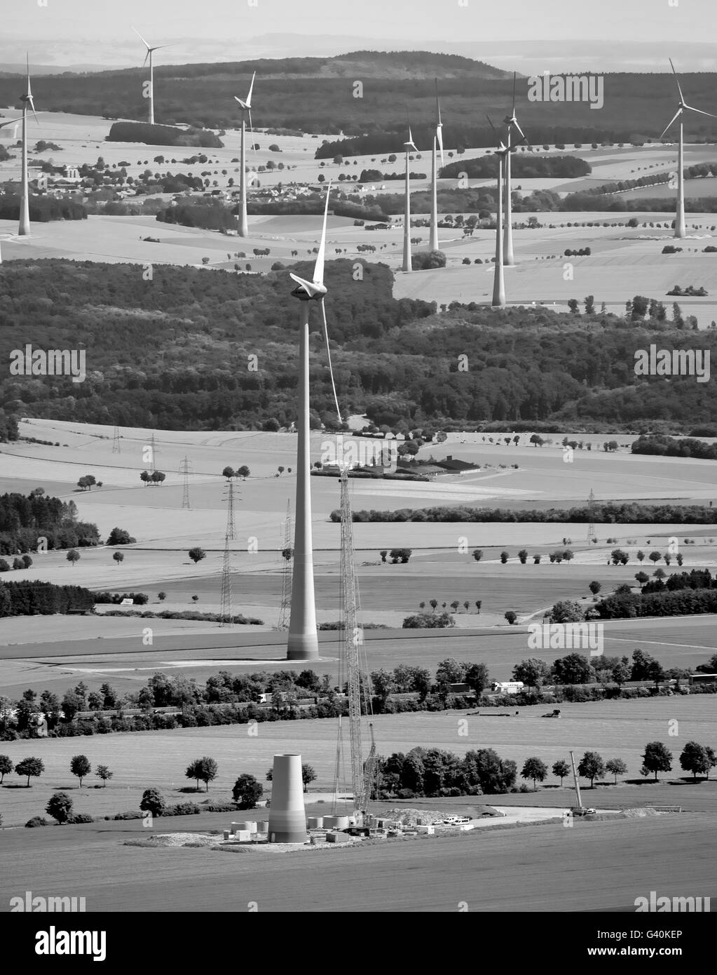 Aerial view, wind turbines, wind farm Wunnenberg, wind power ...