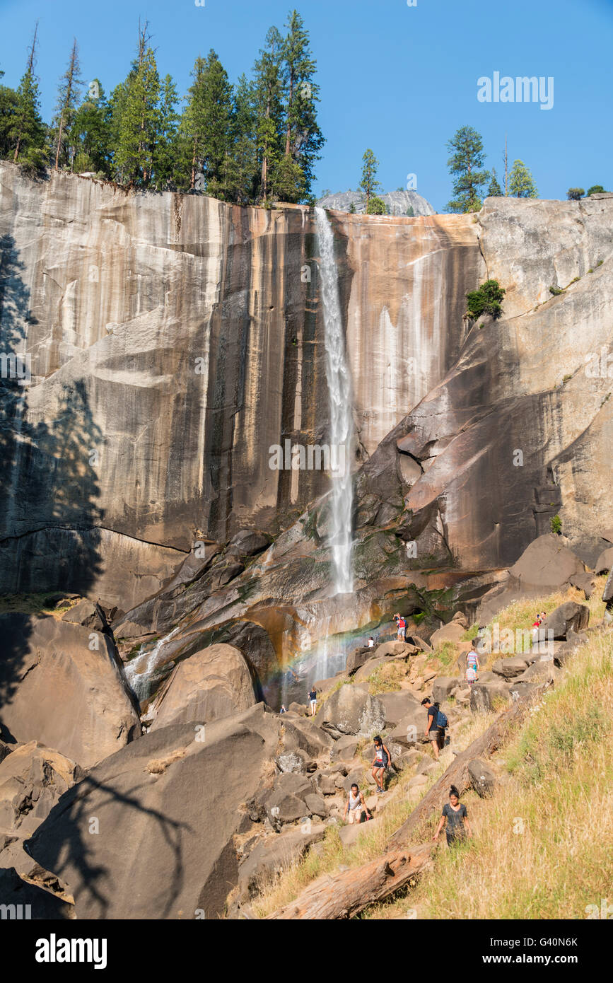 Hikers at Vernal Fall, waterfall, Yosemite Valley, Yosemite National ...