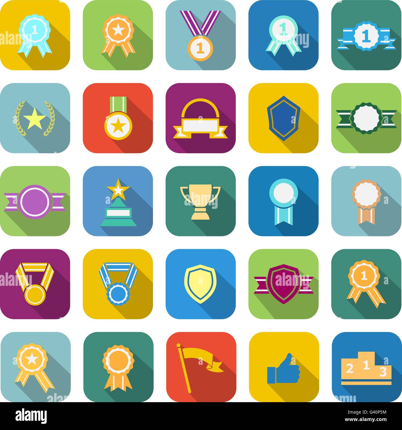 Award color icons with long shadow on white background Stock Vector ...