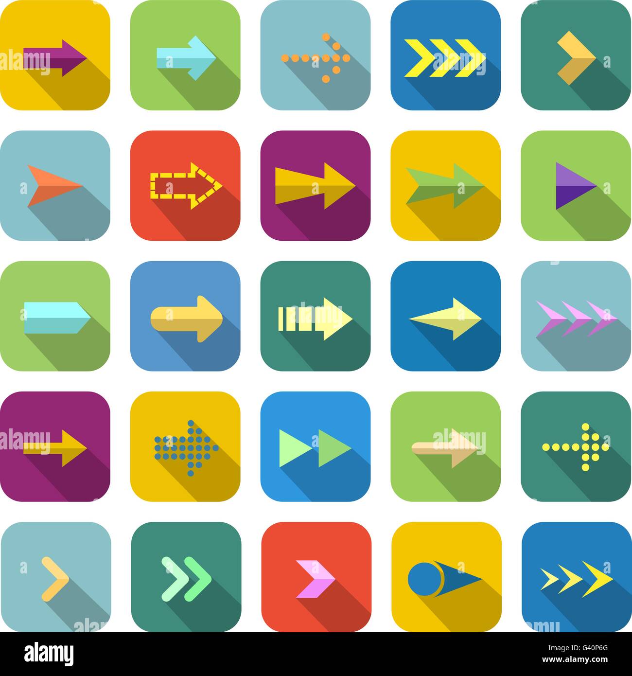 Arrow color icons with long shadow on white background Stock Vector ...