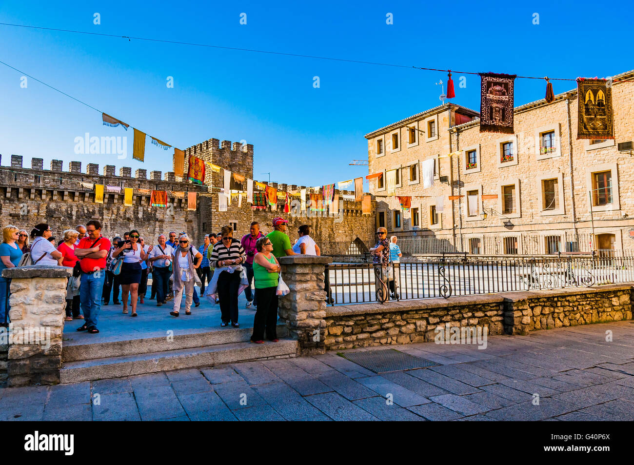Historic center decorated for the medieval festivals. Vitoria-Gasteiz ...