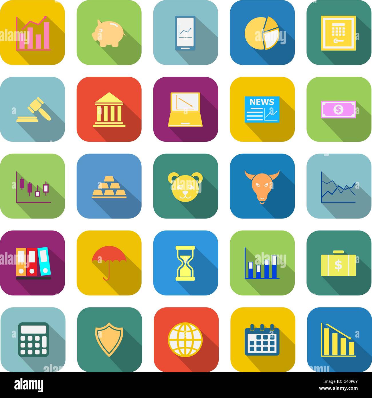 Stock market color icons with long shadow on white background Stock ...