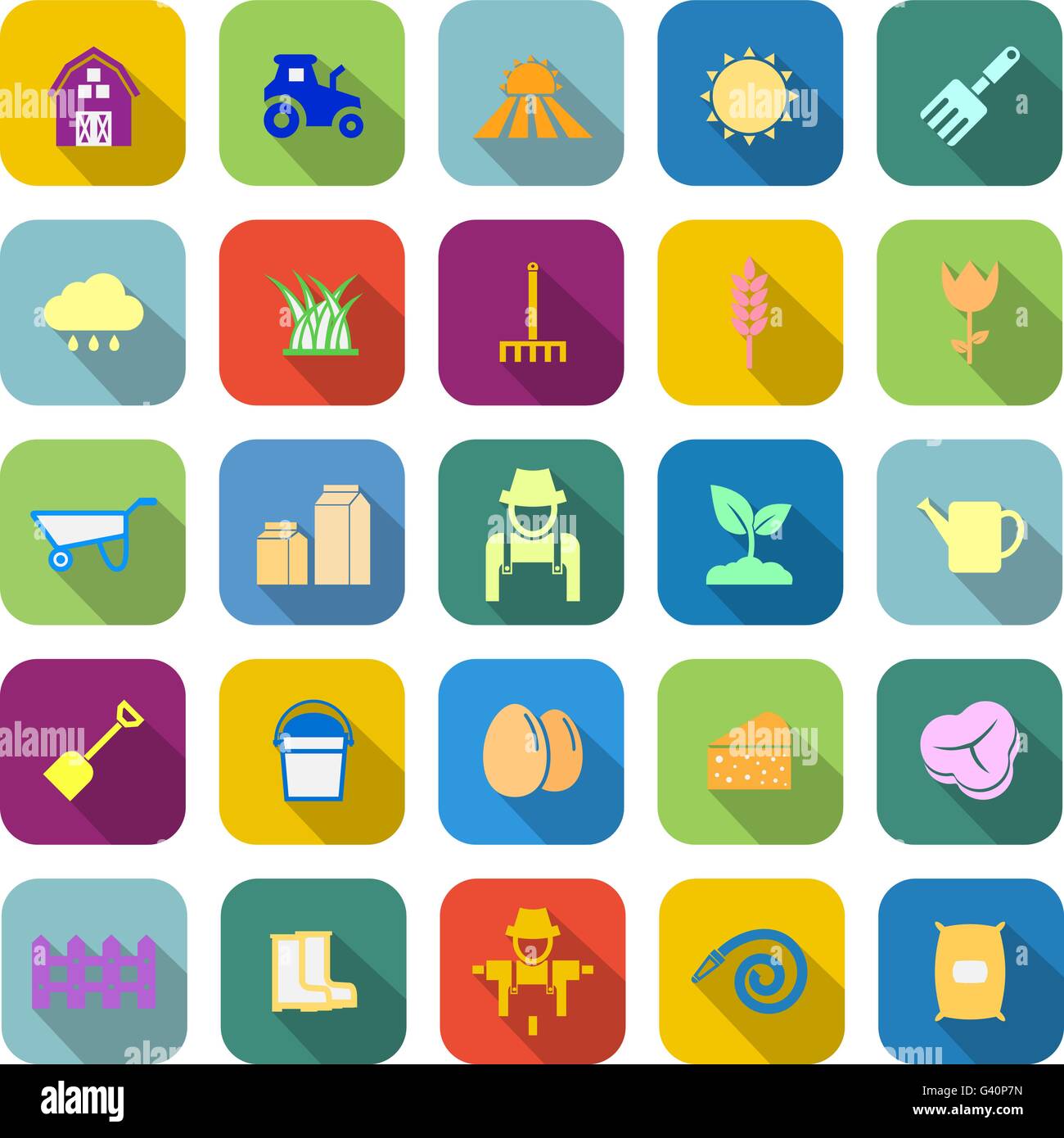Farming color icons with long shadow on white background Stock Vector ...