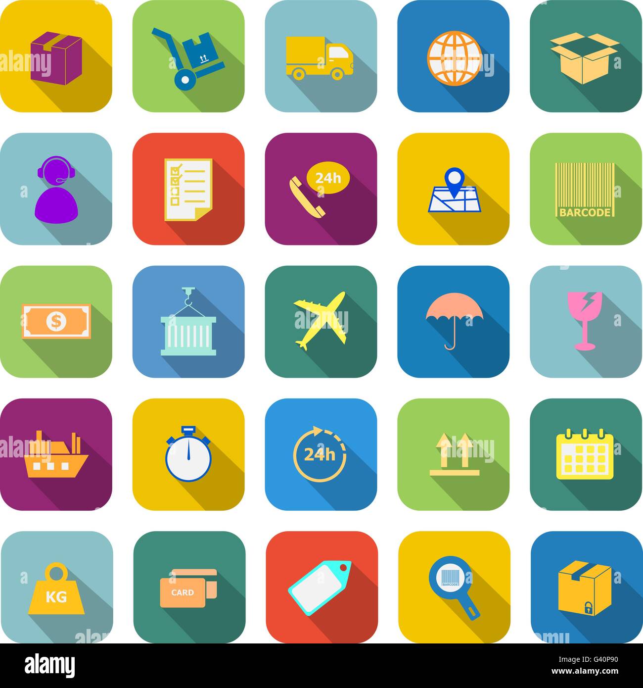 Logistics color icons with long shadow on white background Stock Vector ...