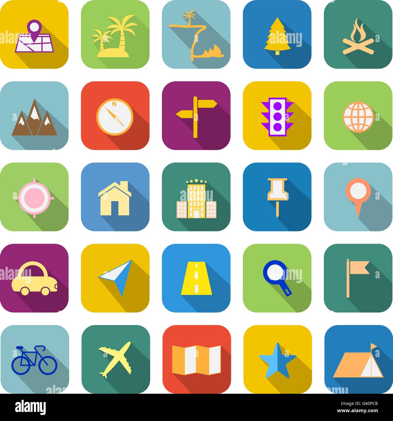 Location color icons with long shadow on white background Stock Vector ...