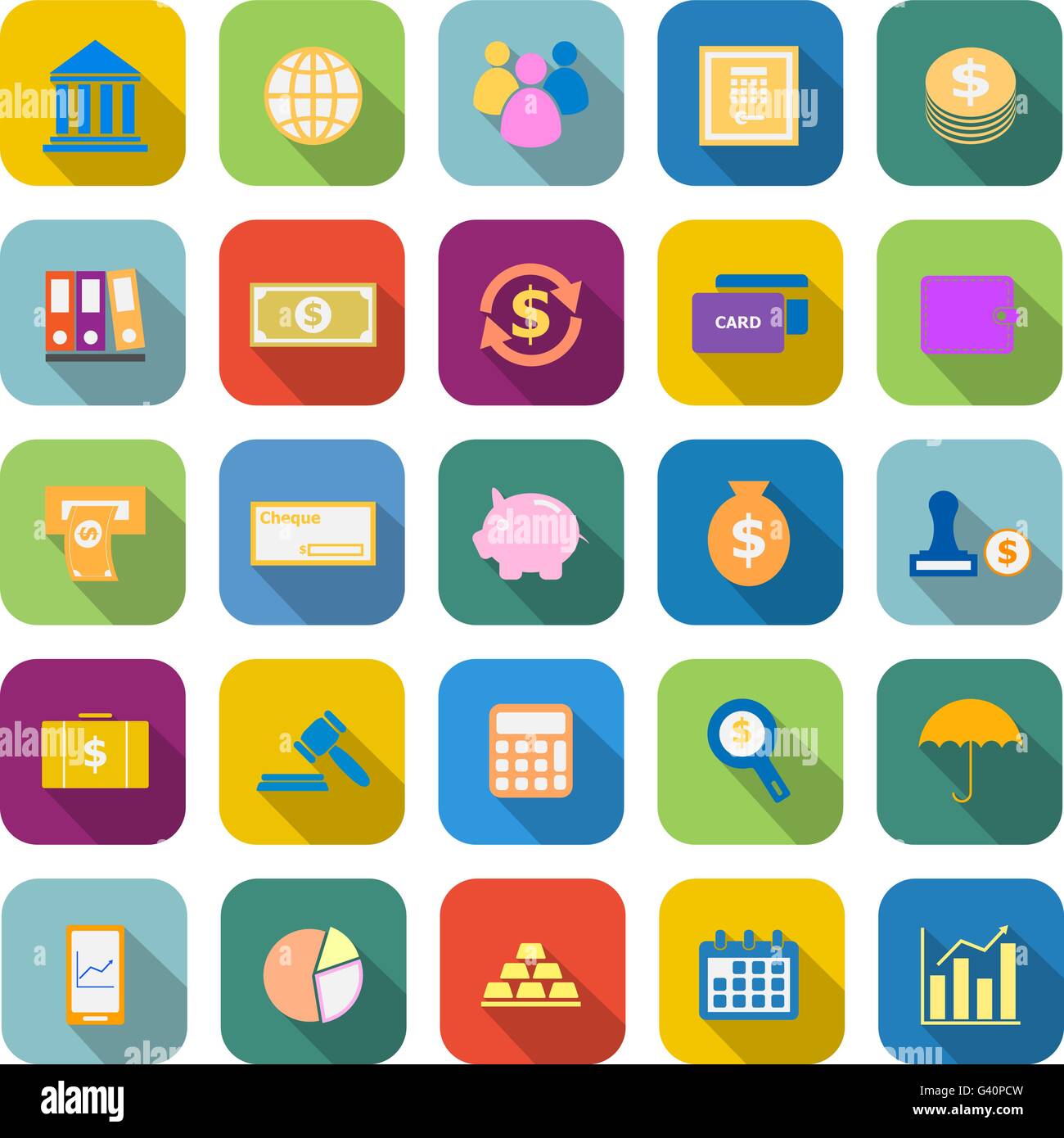 Banking color icons with long shadow on white background Stock Vector ...