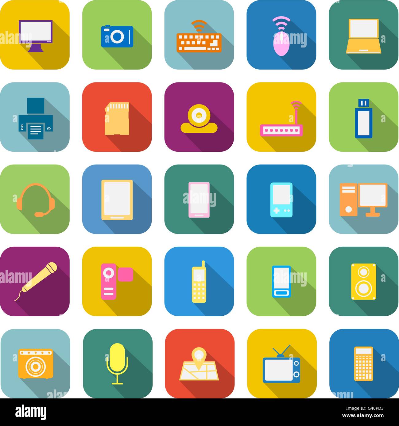 Gadget color icons with long shadow on white background Stock Vector ...