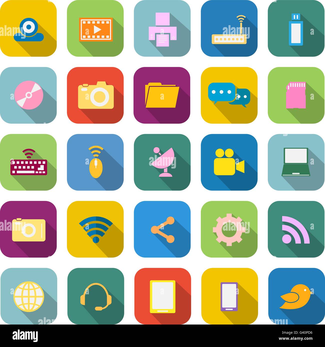 Hi-tech color icons with long shadow on white background Stock Vector ...