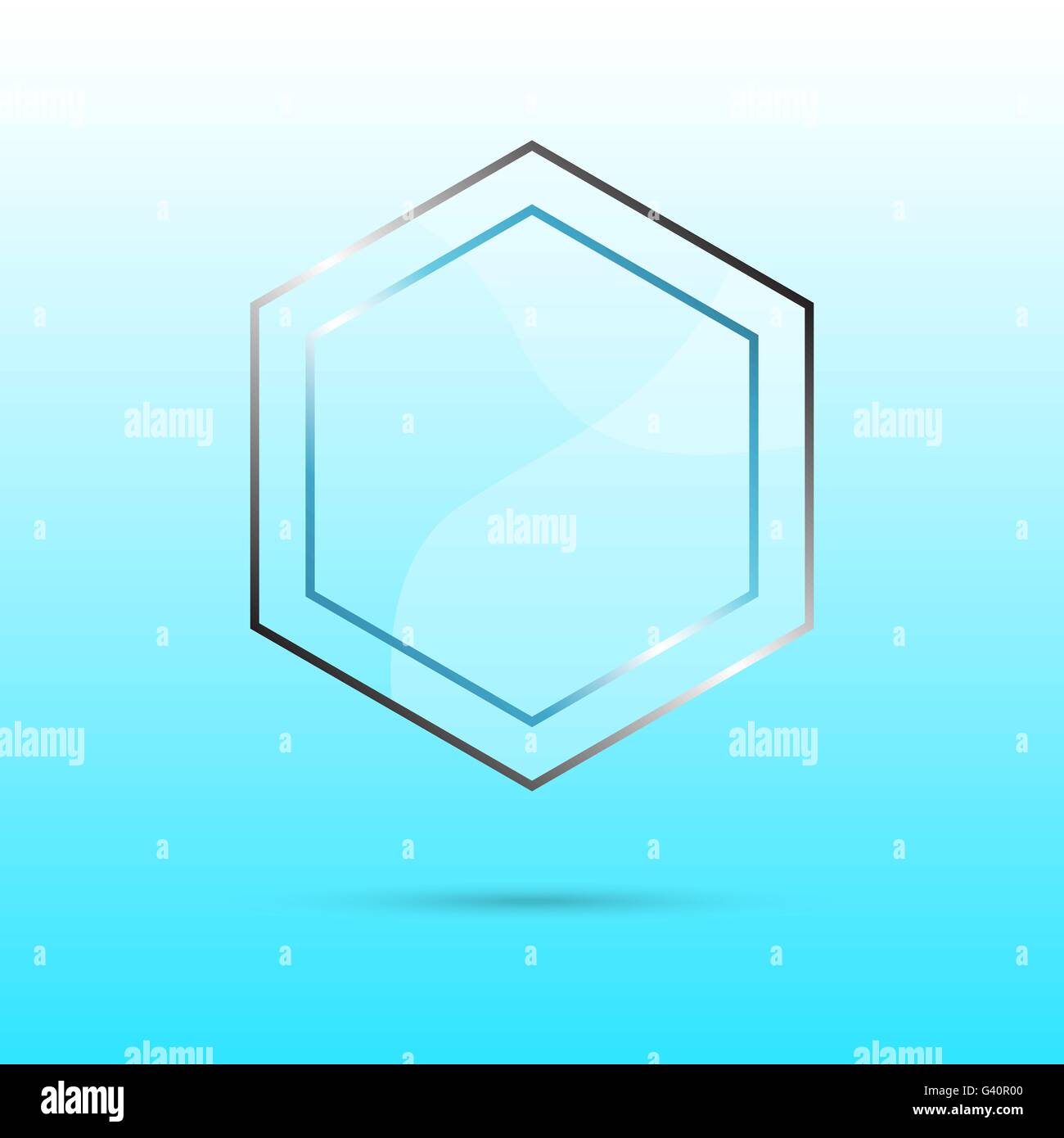 Hexagon abstract glass panel with copy space on blue background Stock ...