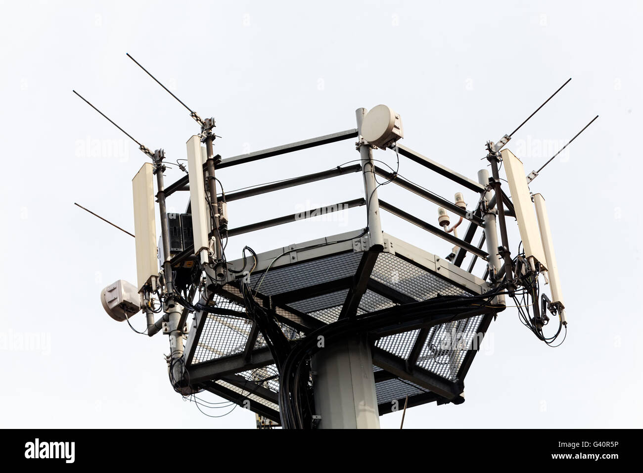 telecommunication equipment on top of antenna tower Stock Photo - Alamy