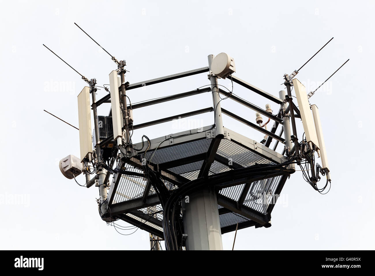 telecommunication equipment on top of antenna tower Stock Photo - Alamy