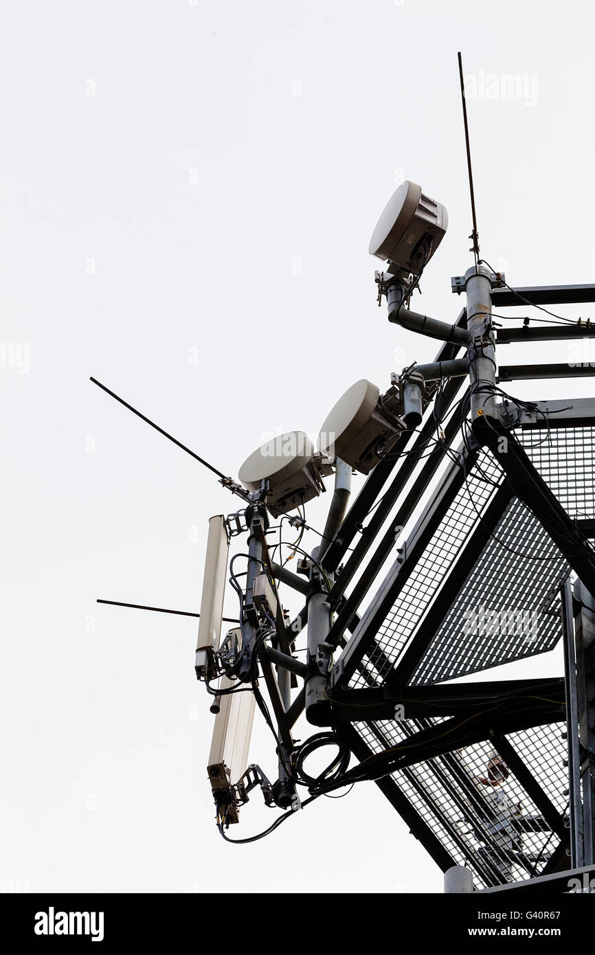 telecommunication equipment on top of antenna tower Stock Photo - Alamy