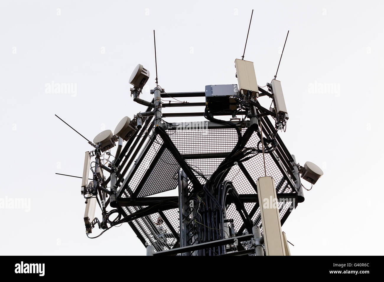 telecommunication equipment on top of antenna tower Stock Photo - Alamy