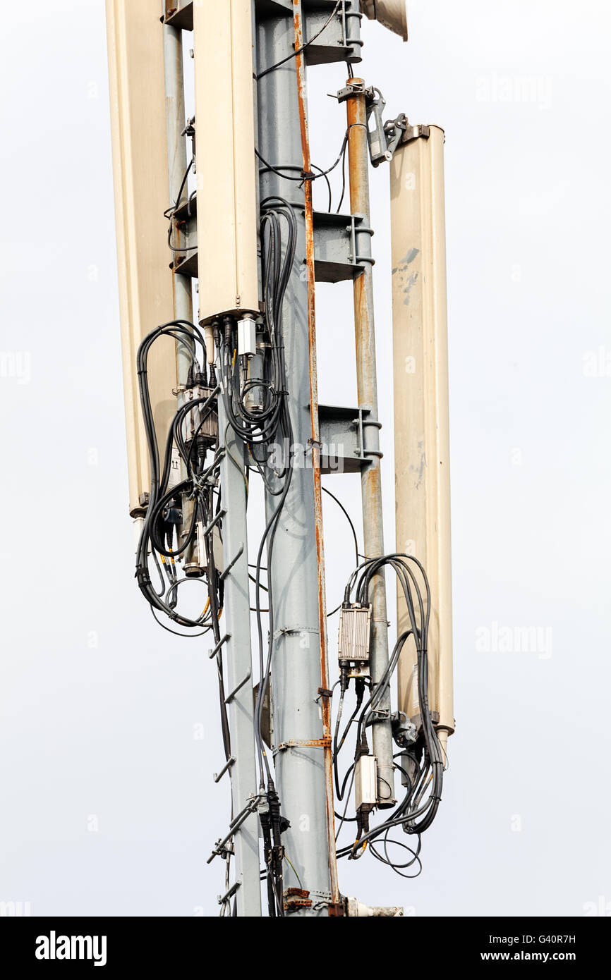 telecommunication equipment on top of antenna tower Stock Photo - Alamy