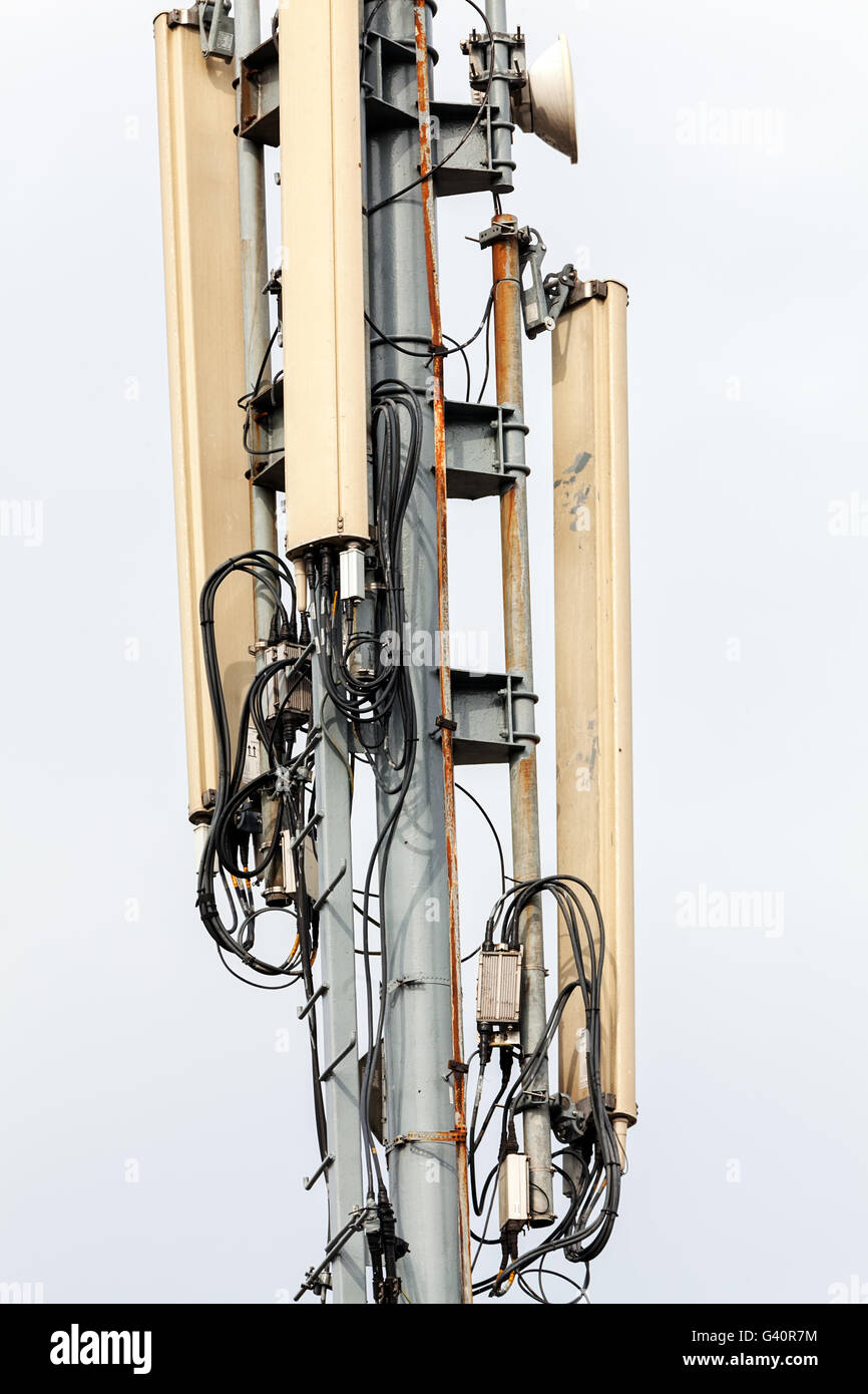 telecommunication equipment on top of antenna tower Stock Photo - Alamy