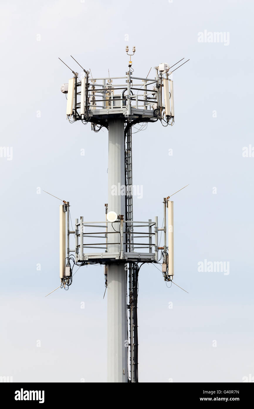 telecommunication equipment on top of antenna tower Stock Photo - Alamy
